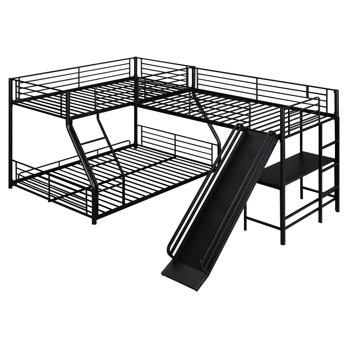 L-Shaped Twin Over Full Bunk Bed With Twin Loft, Built In Desk And Sli ...