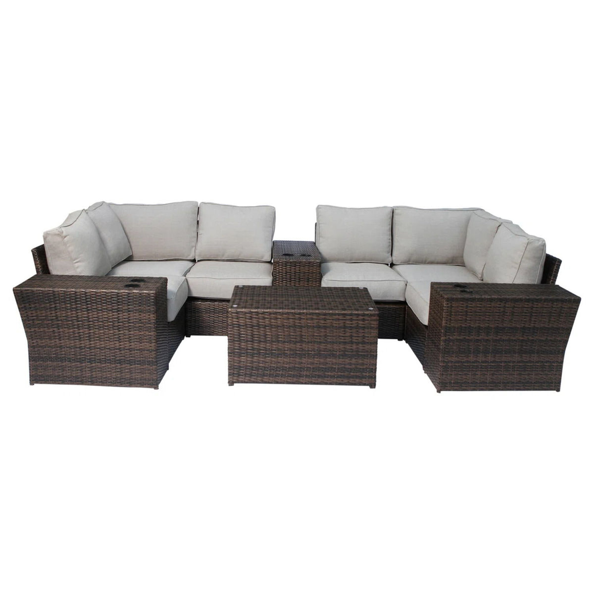 Wicker Outdoor Sectional With Weather Resistant Cushions And Table ...