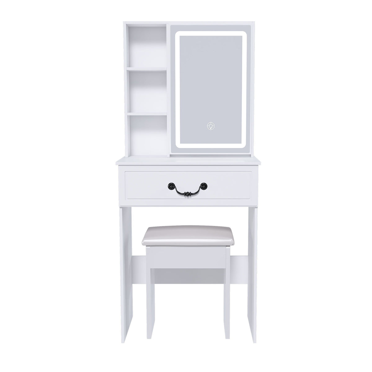 Modern Mini Dressing Table With Led-Lit Mirror & Hidden Storage, Adjus ...