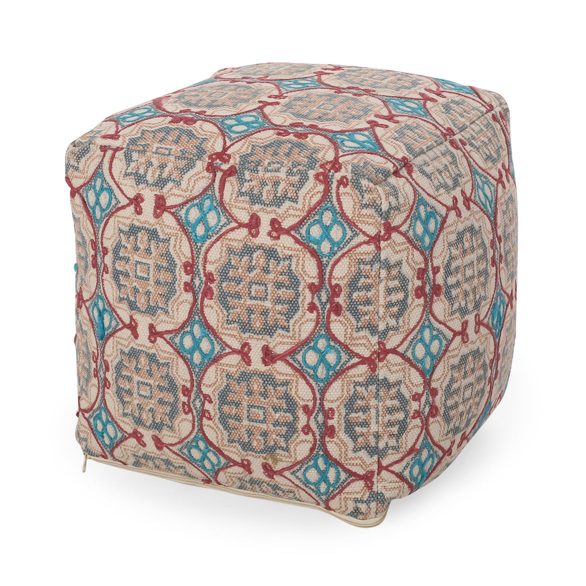 Amelia - Handcrafted Fabric Pouf, Rustic Elegance - Multicolored ...